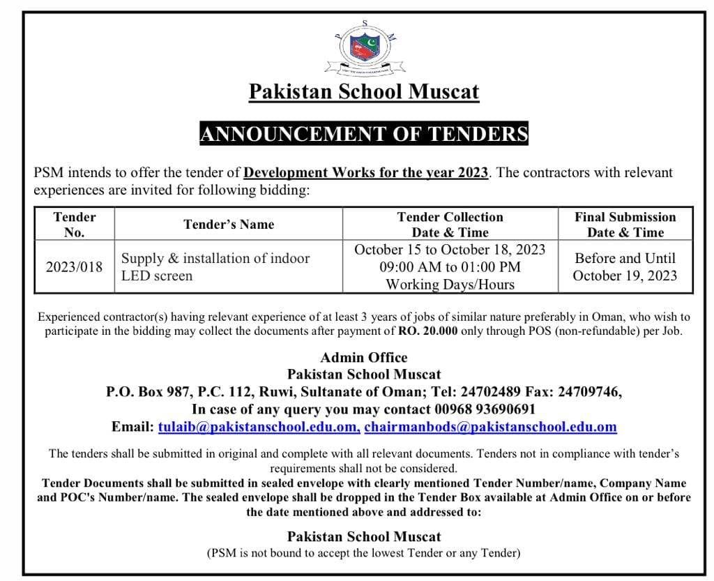 Circulars – Pakistan School Muscat